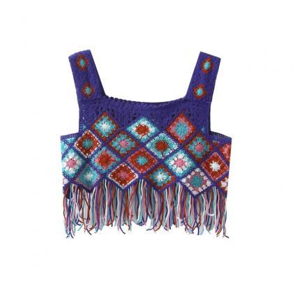 Bohemian Handmade Crochet Top With Fringe Detailing on Luulla
