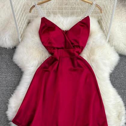 Elegant Wine Red Satin Cocktail Dress With Bow End on Luulla
