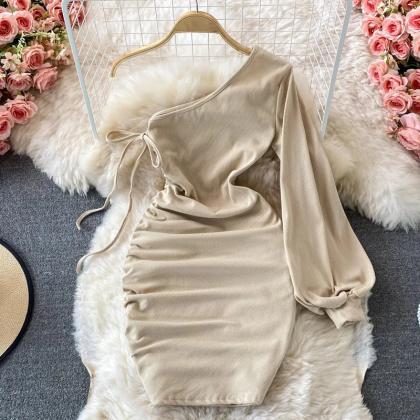 Elegant One-shoulder Satin Bodycon Mini Dress Red on Luulla