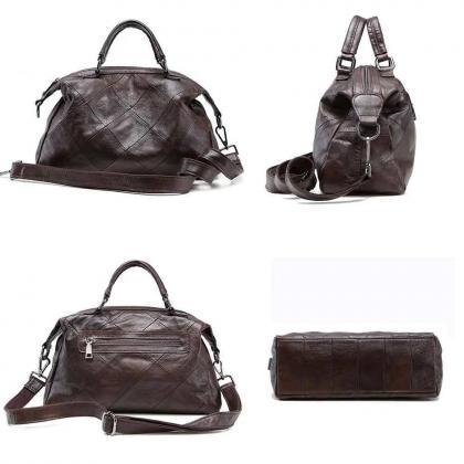 Chic Quilted Leather Satchel With Detachable Strap on Luulla