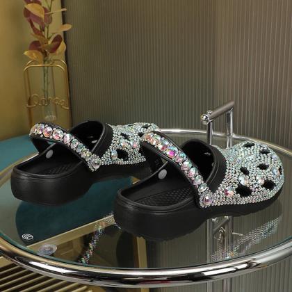 Rhinestone Embellished Sparkly Slip-on Clogs For Women on Luulla