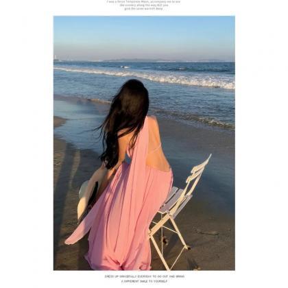 Elegant Pink Beach Dress With Open Back on Luulla
