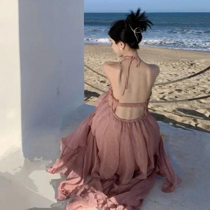 Elegant Beach Halter Backless Maxi Dress on Luulla