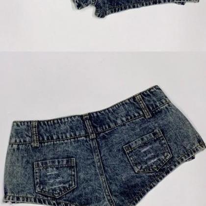 Distressed Denim Shorts With Zipper Side Pockets on Luulla