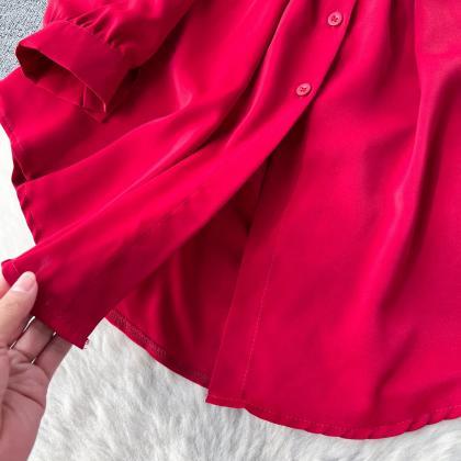 Elegant Red Button-up Dress With Cutouts on Luulla