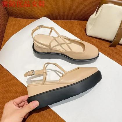 Beige Strap Platform Wedge Sandals For Women on Luulla