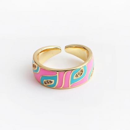 Colorful Adjustable Enamel Gold-plated Statement Rings on Luulla