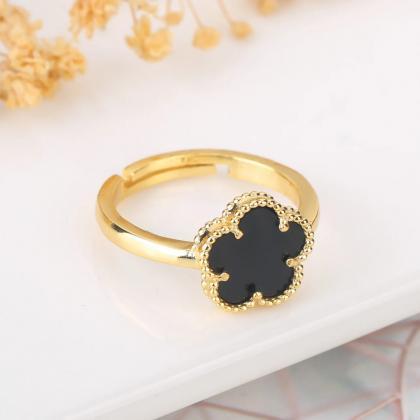Colorful Flower Design Adjustable Gold Rings Collection on Luulla