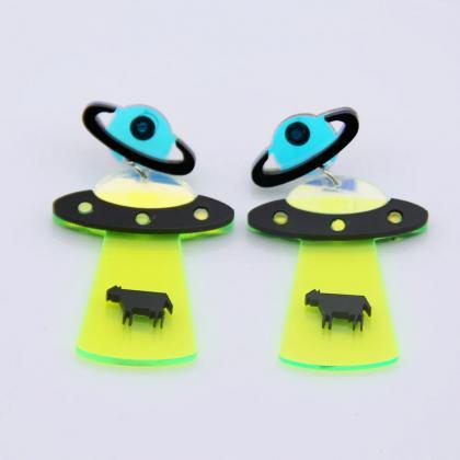 Ufo Cow Abduction Themed Acrylic Dangle Earrings on Luulla