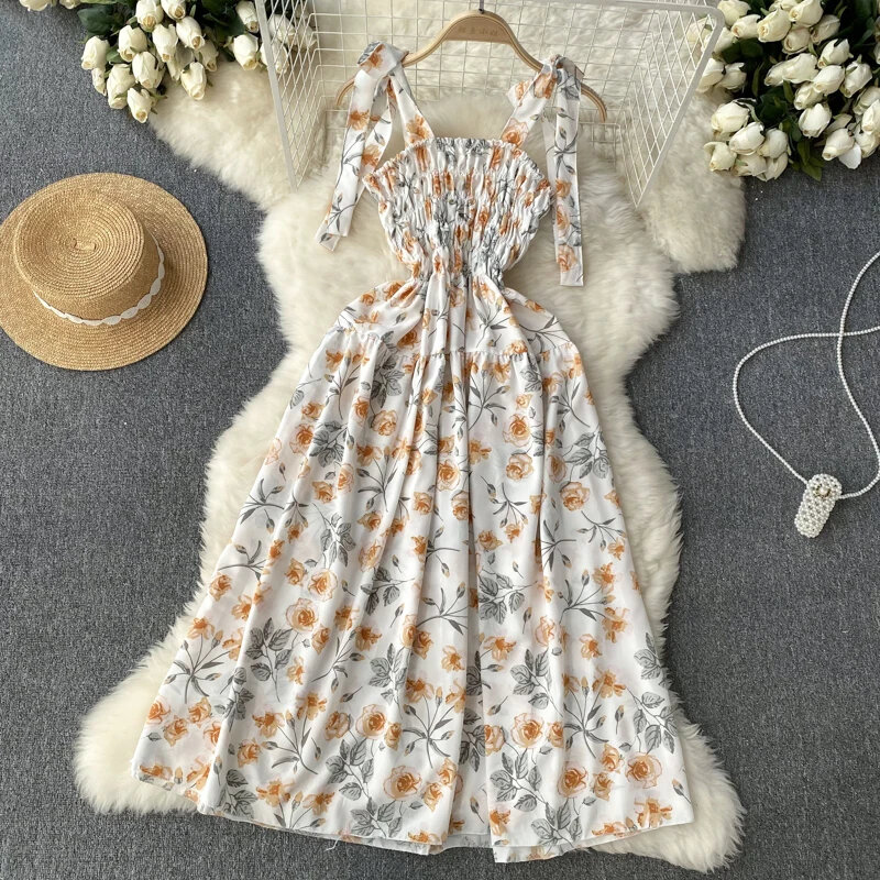 Romantic Floral Print Bandage Straps Dress Summer Vacation Fashion ...