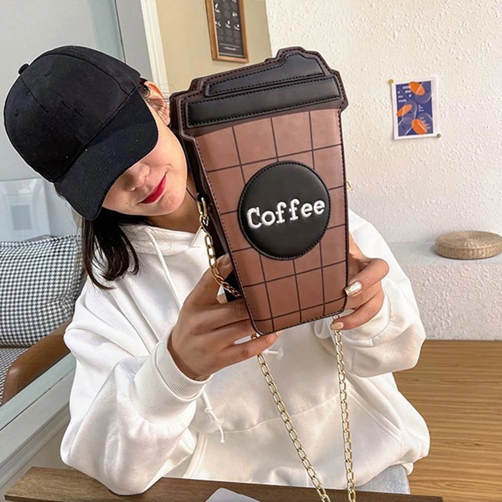 Novelty Coffee Cup Design Crossbody Purse With Chain on Luulla