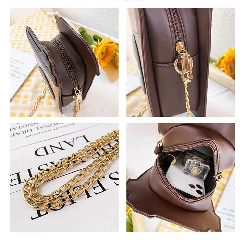 Novelty Coffee Cup Design Crossbody Purse With Chain on Luulla