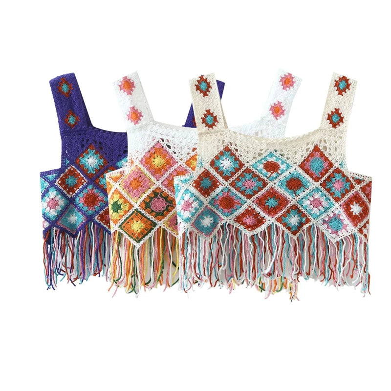 Bohemian Handmade Crochet Top With Fringe Detailing on Luulla