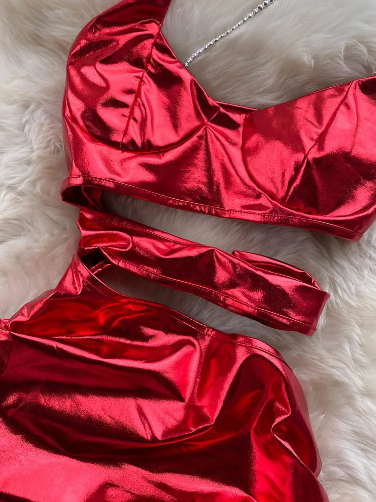 Elegant Satin Red Cocktail Dress With Chain Straps on Luulla