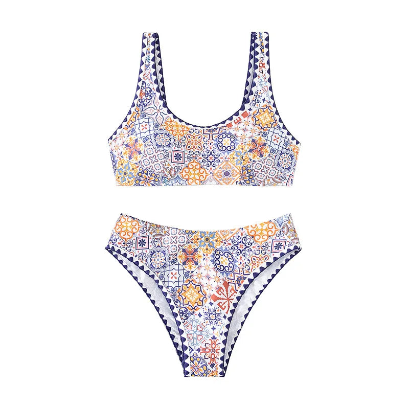 Womens Mosaic Print Sports Bra And Bikini Set on Luulla