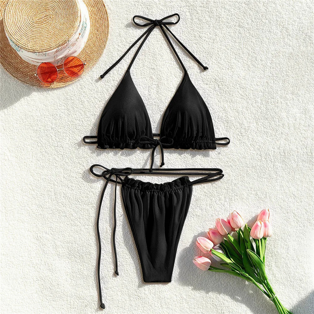 Classic Black Triangle Top String Bikini Set on Luulla