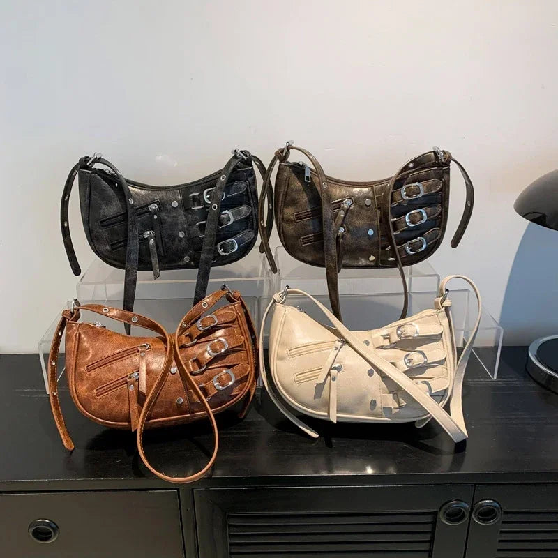 Vintage Leather Saddle Bag With Silver Buckle Accents on Luulla