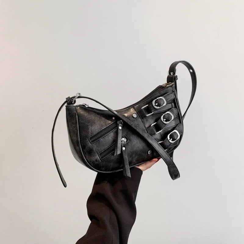 Vintage Leather Saddle Bag With Silver Buckle Accents on Luulla