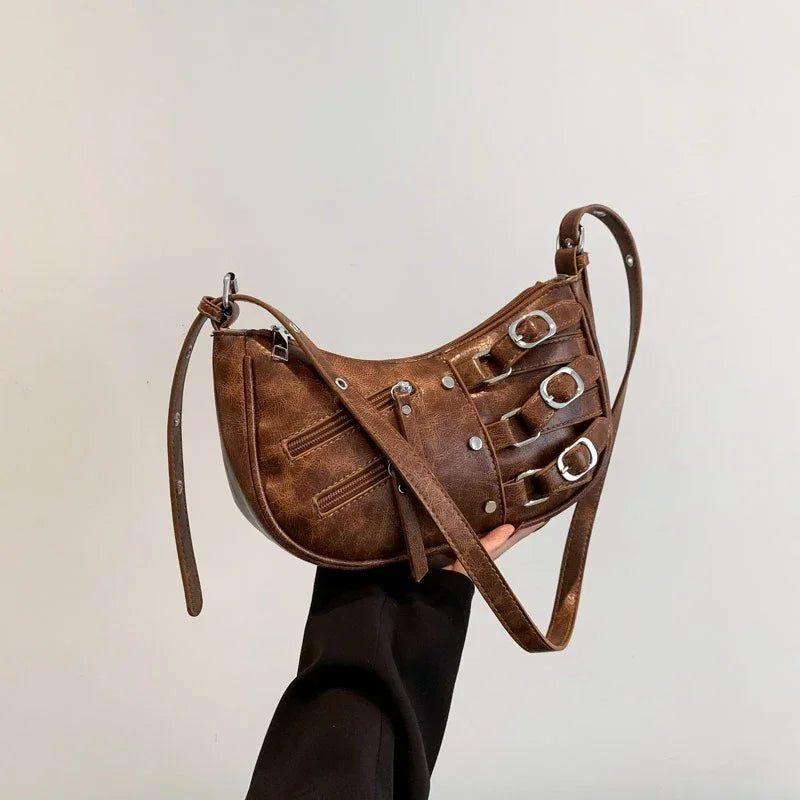 Vintage Leather Saddle Bag With Silver Buckle Accents on Luulla