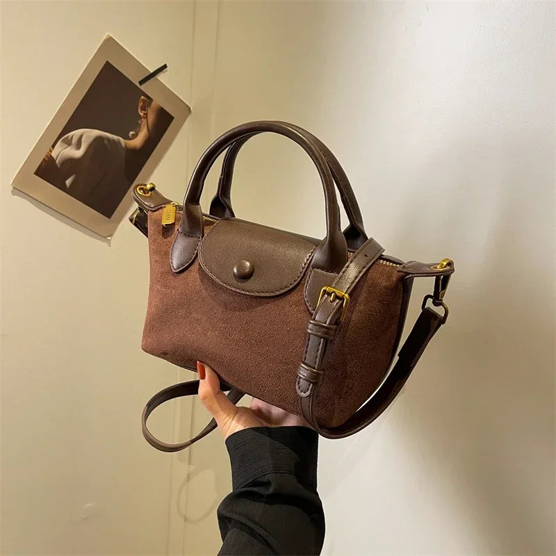 Elegant Brown Leather Satchel Handbag With Strap on Luulla