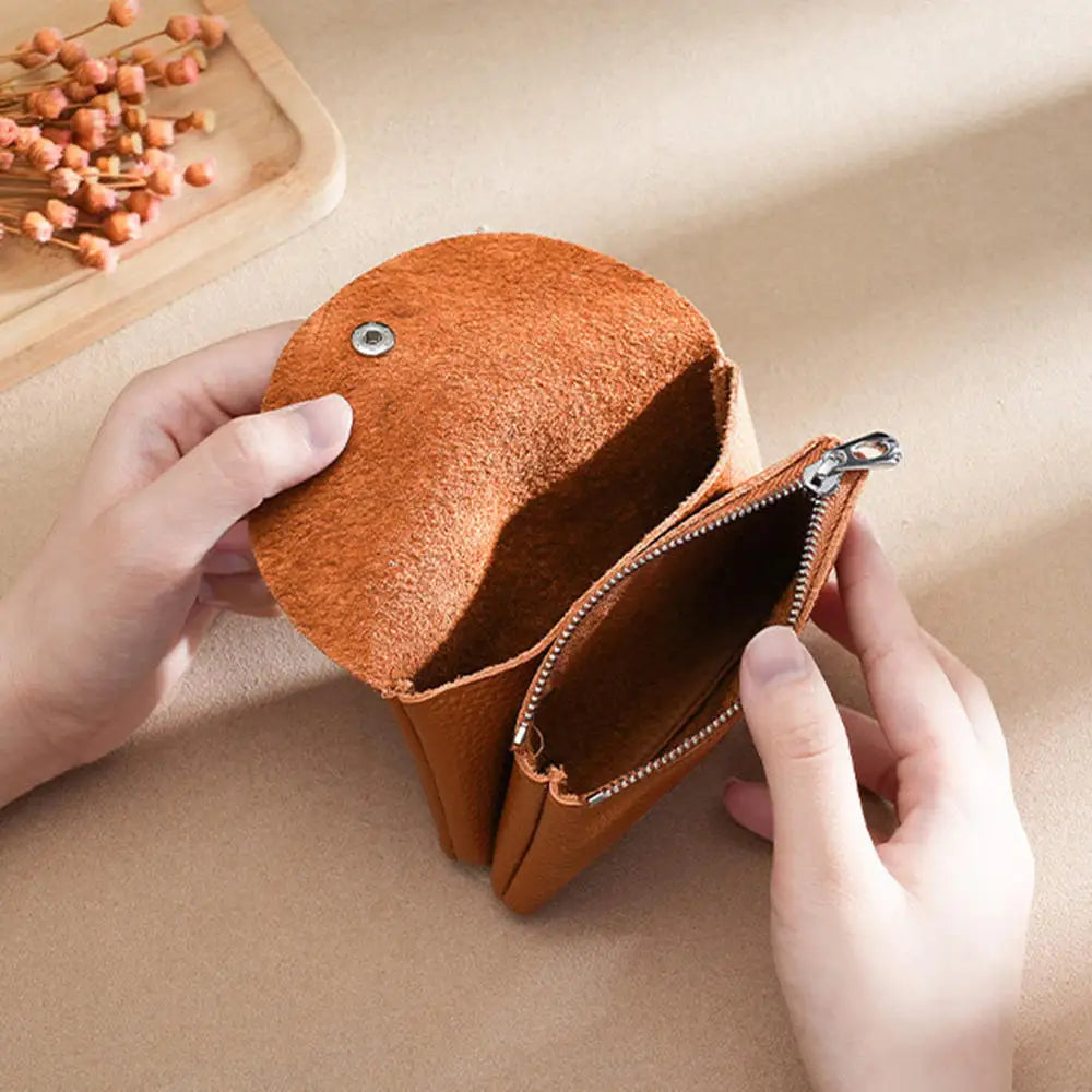 Compact Leather Coin Purse With Secure Zipper Closure on Luulla