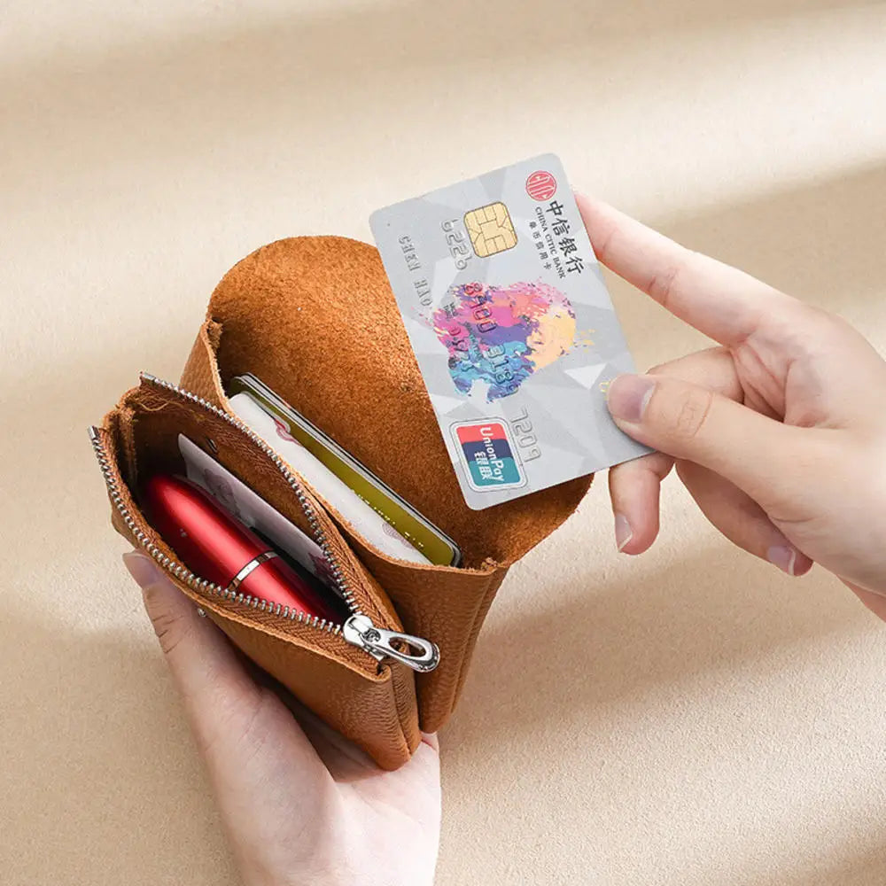 Compact Leather Coin Purse With Secure Zipper Closure on Luulla