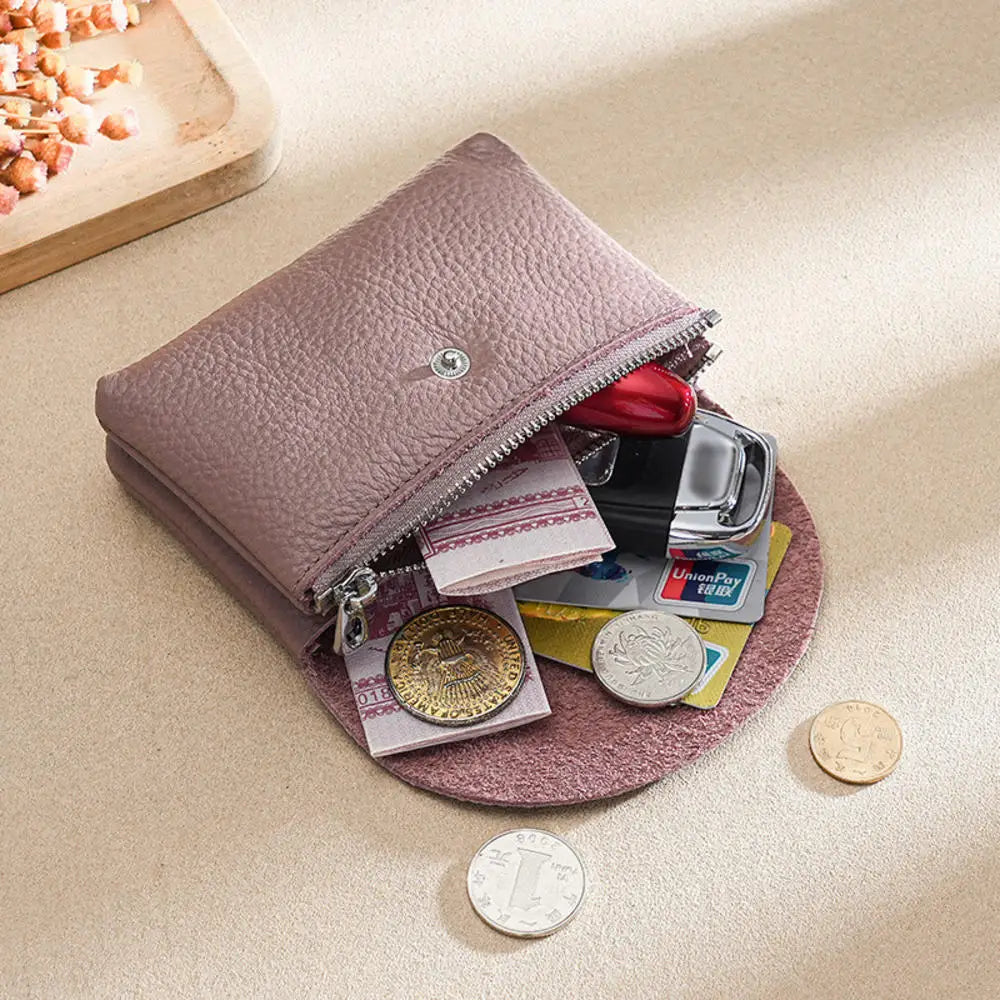 Compact Leather Coin Purse With Secure Zipper Closure on Luulla