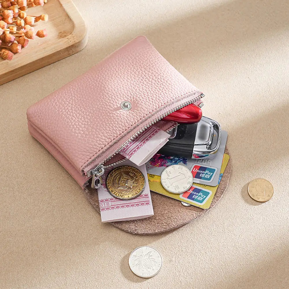 Compact Leather Coin Purse With Secure Zipper Closure on Luulla