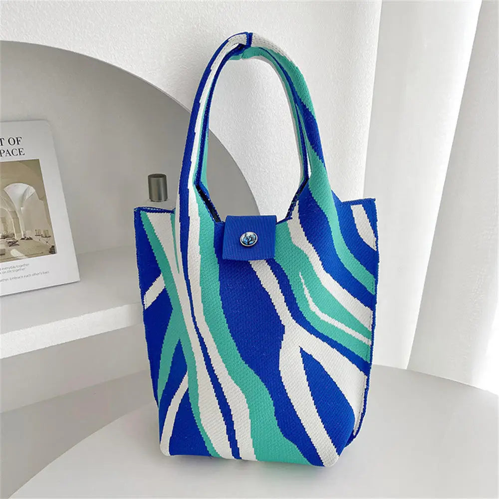 Blue And Green Striped Canvas Tote Bag For Women on Luulla