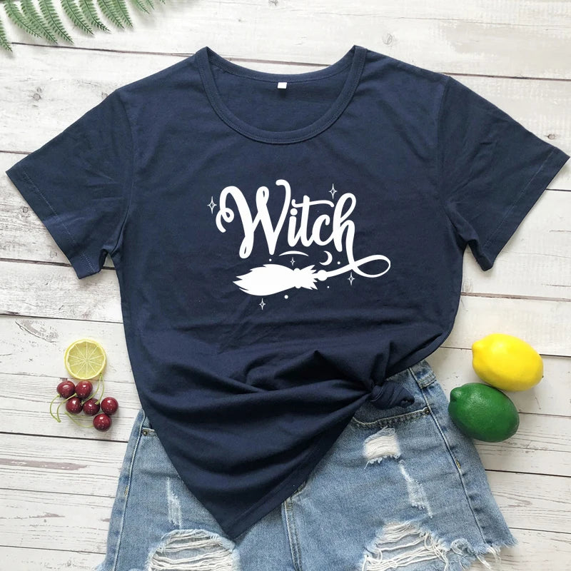 Witch Broom Graphic Olive Green T-shirt on Luulla