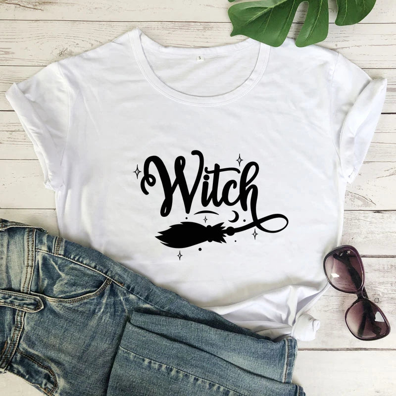 Witch Broom Graphic Olive Green T-shirt on Luulla