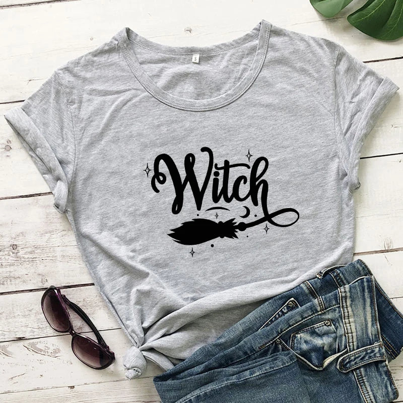 Witch Broom Graphic Olive Green T-shirt on Luulla