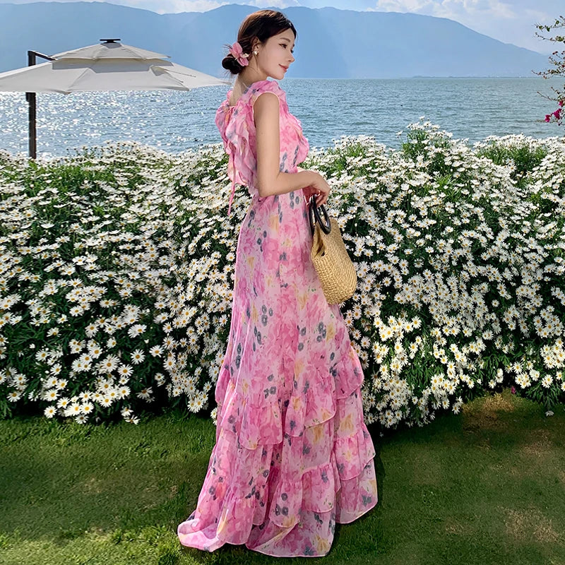 Floral Ruffle Maxi Dress For Spring Summer on Luulla