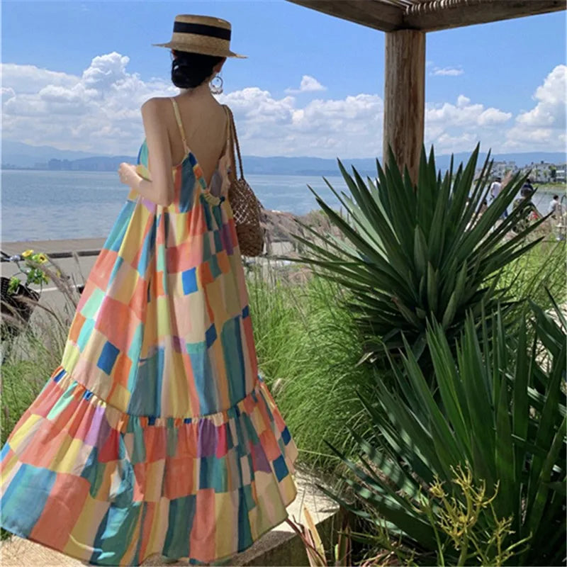 Colorful Geometric Patterned Summer Beach Maxi Dress on Luulla
