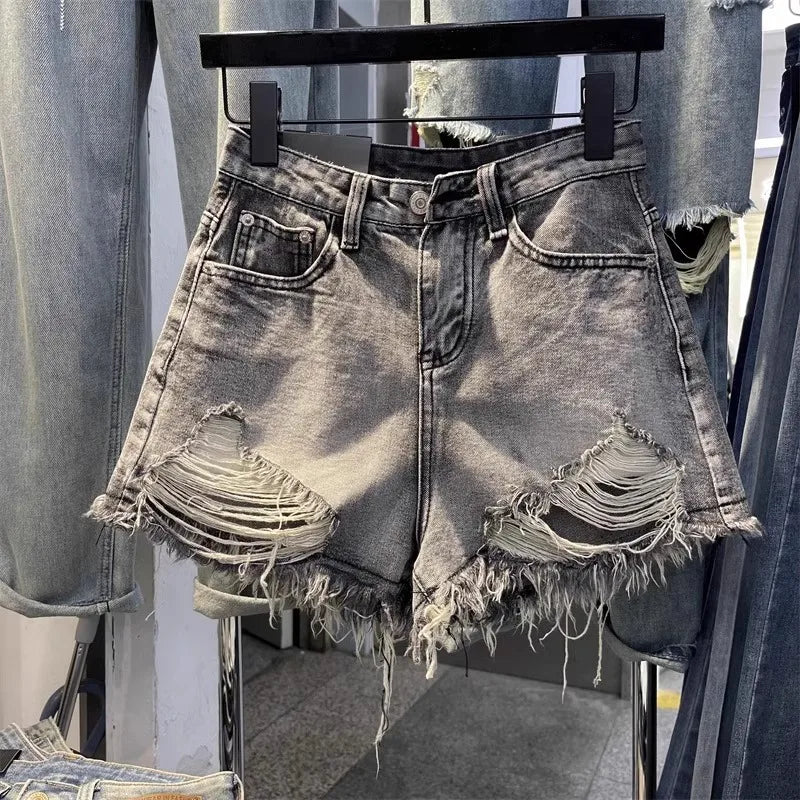 Vintage High-waisted Distressed Denim Shorts Women on Luulla