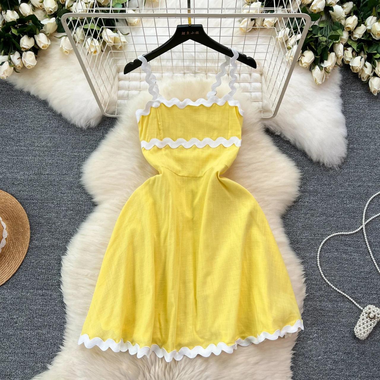 Sunshine Yellow Sundress With White Trim Details on Luulla