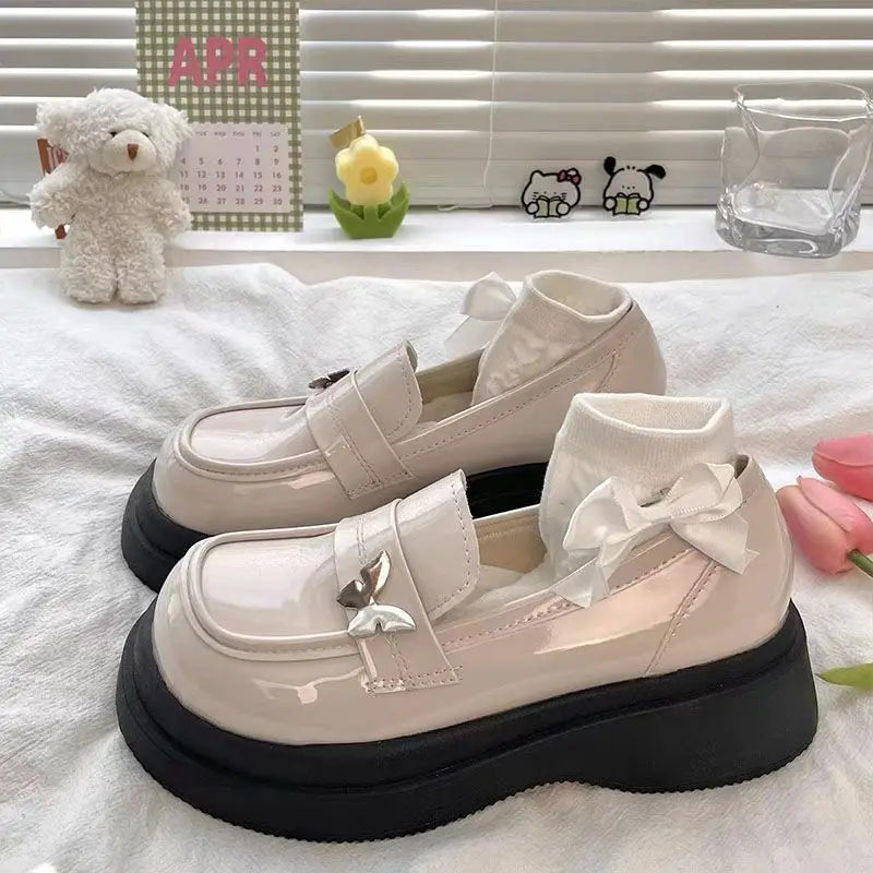 Glossy Black Platform Loafers With Angel Wings on Luulla