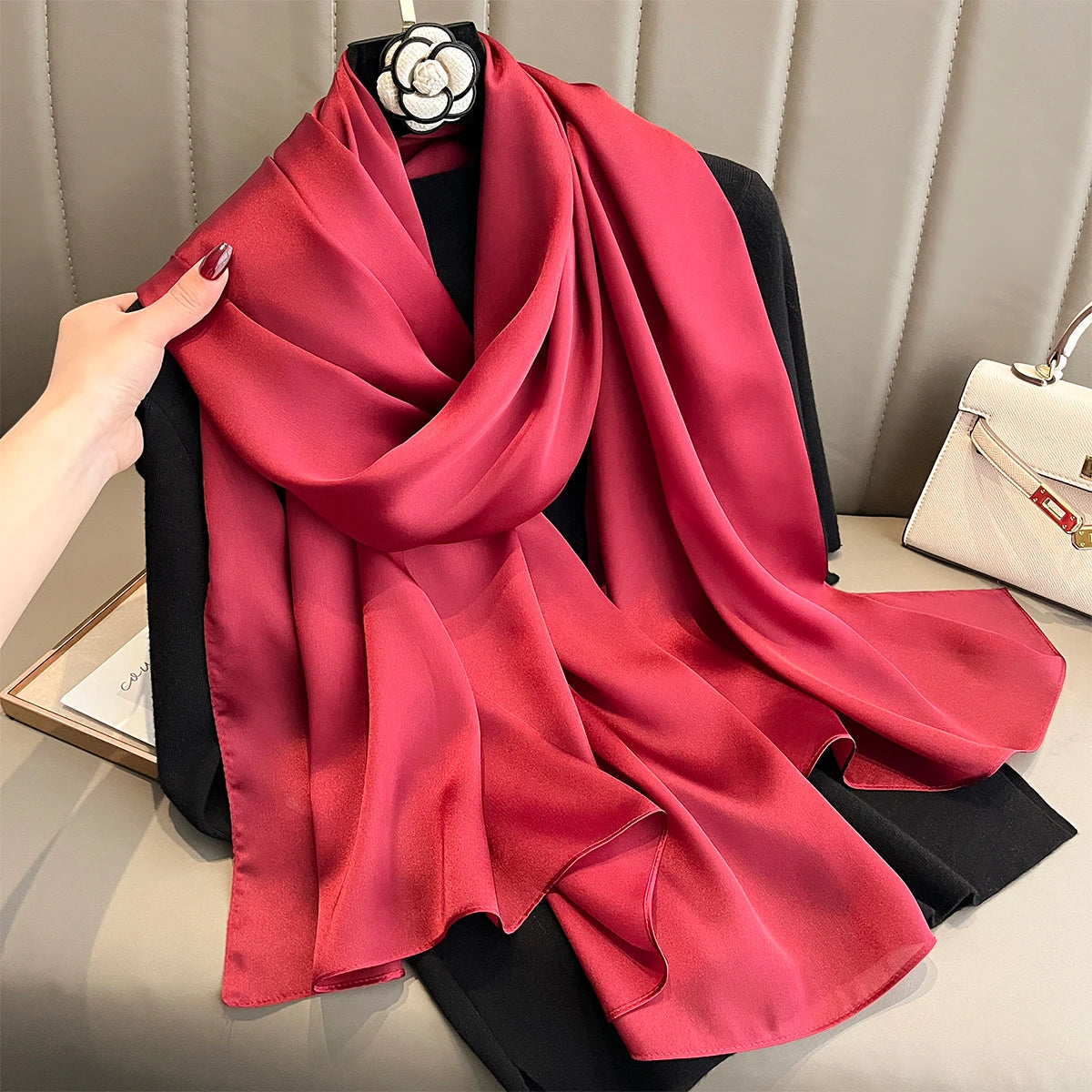 Elegant Lightweight Red Sheer Silk Scarf on Luulla