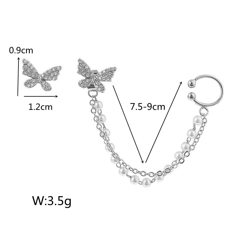Butterfly Chain Earrings With Pearl Accents on Luulla