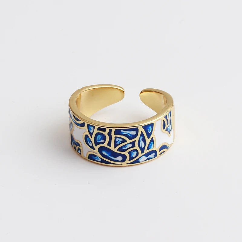 Colorful Adjustable Enamel Gold-plated Statement Rings on Luulla