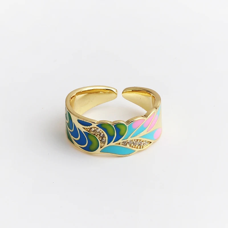 Colorful Adjustable Enamel Gold-plated Statement Rings on Luulla