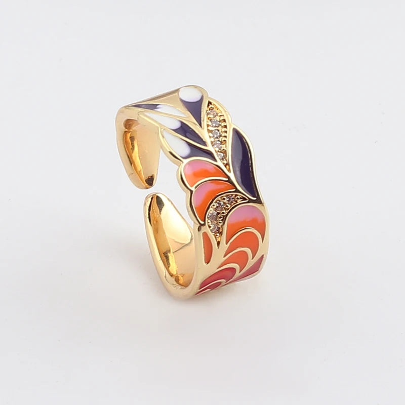 Colorful Adjustable Enamel Gold-plated Statement Rings on Luulla