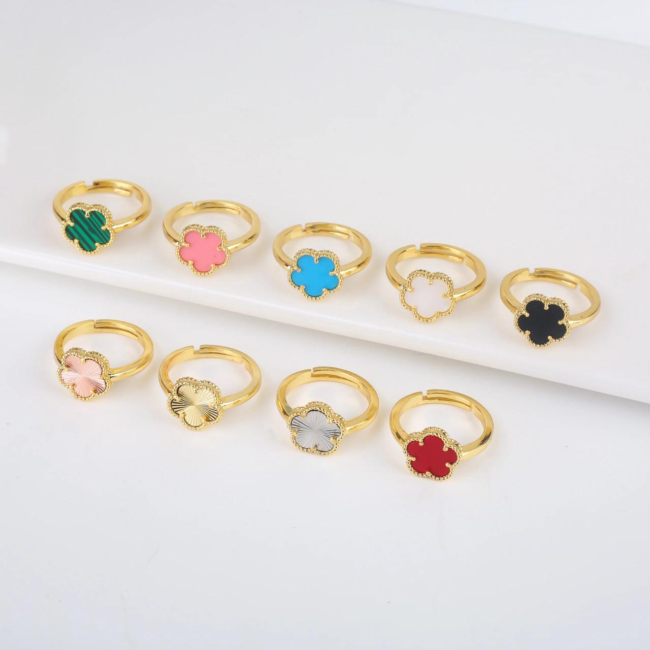Colorful Flower Design Adjustable Gold Rings Collection on Luulla
