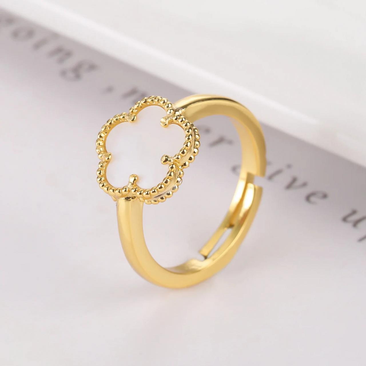 Colorful Flower Design Adjustable Gold Rings Collection on Luulla