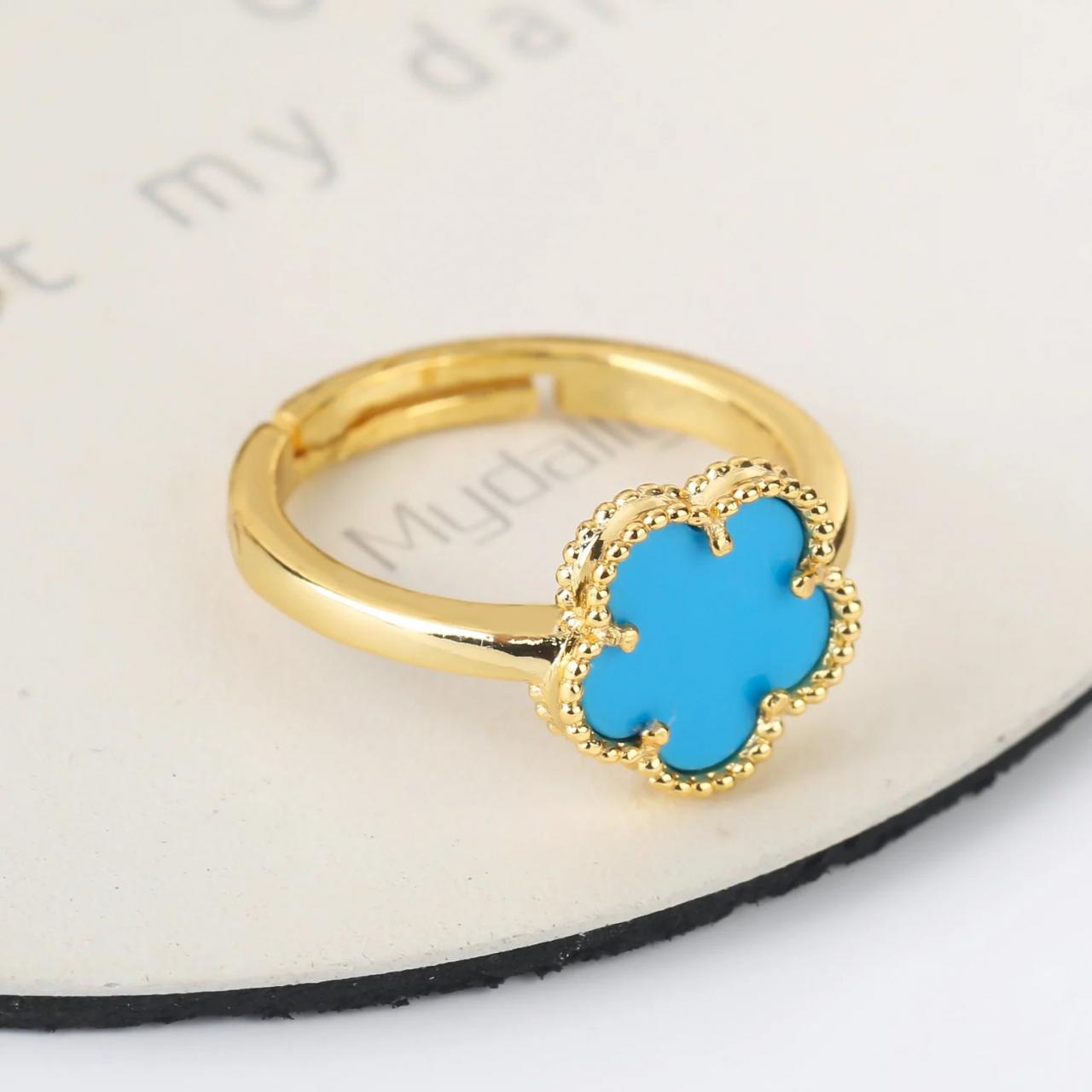 Colorful Flower Design Adjustable Gold Rings Collection on Luulla