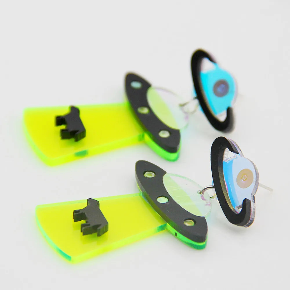 Ufo Cow Abduction Themed Acrylic Dangle Earrings on Luulla