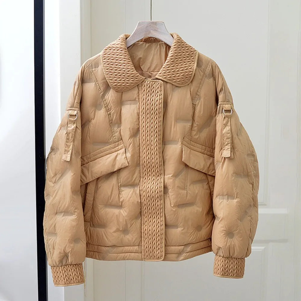 Cozy Quilted Beige Jacket With Pocket Details on Luulla