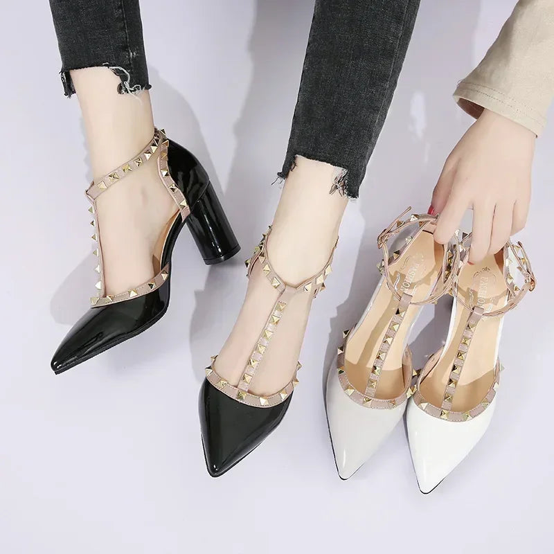 Studded High Heel Pumps With T-strap Design on Luulla