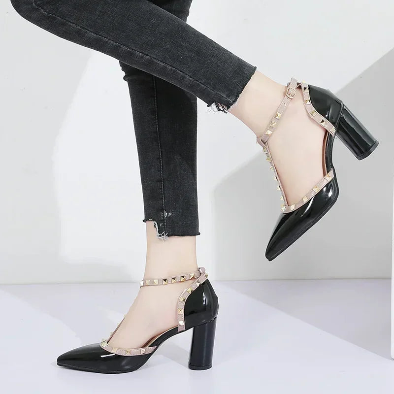 Studded High Heel Pumps With T-strap Design on Luulla
