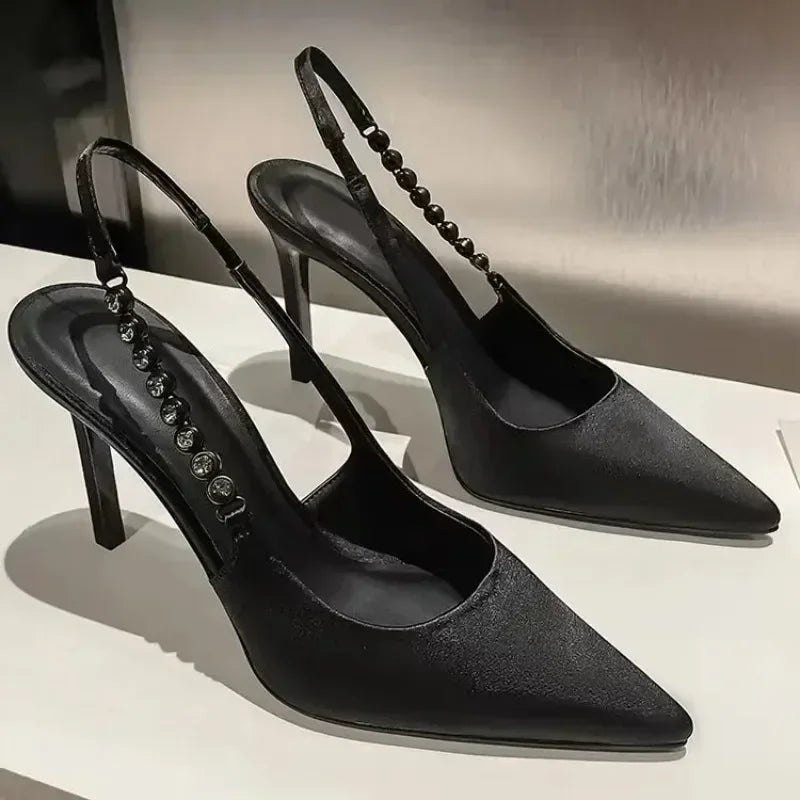 Silver High Heel Slingback Pointed Toe Pumps on Luulla